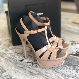 Saint Laurent Shoes | Opium Golden Ysl Heel Sandals | Poshmark
